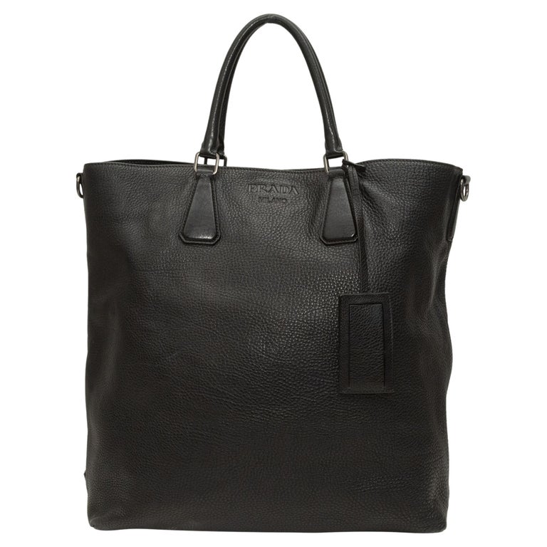 Prada Black Vitello Large Leather Tote Bag For Sale at 1stDibs