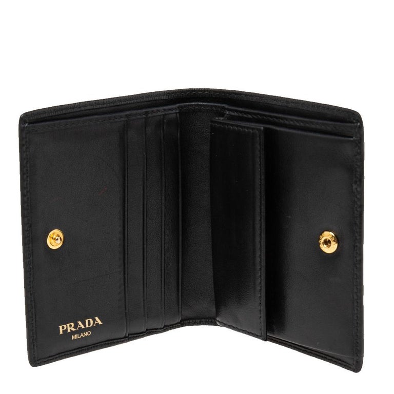 Prada Black Vitello Move Leather Logo Bifold Compact Wallet For Sale at ...