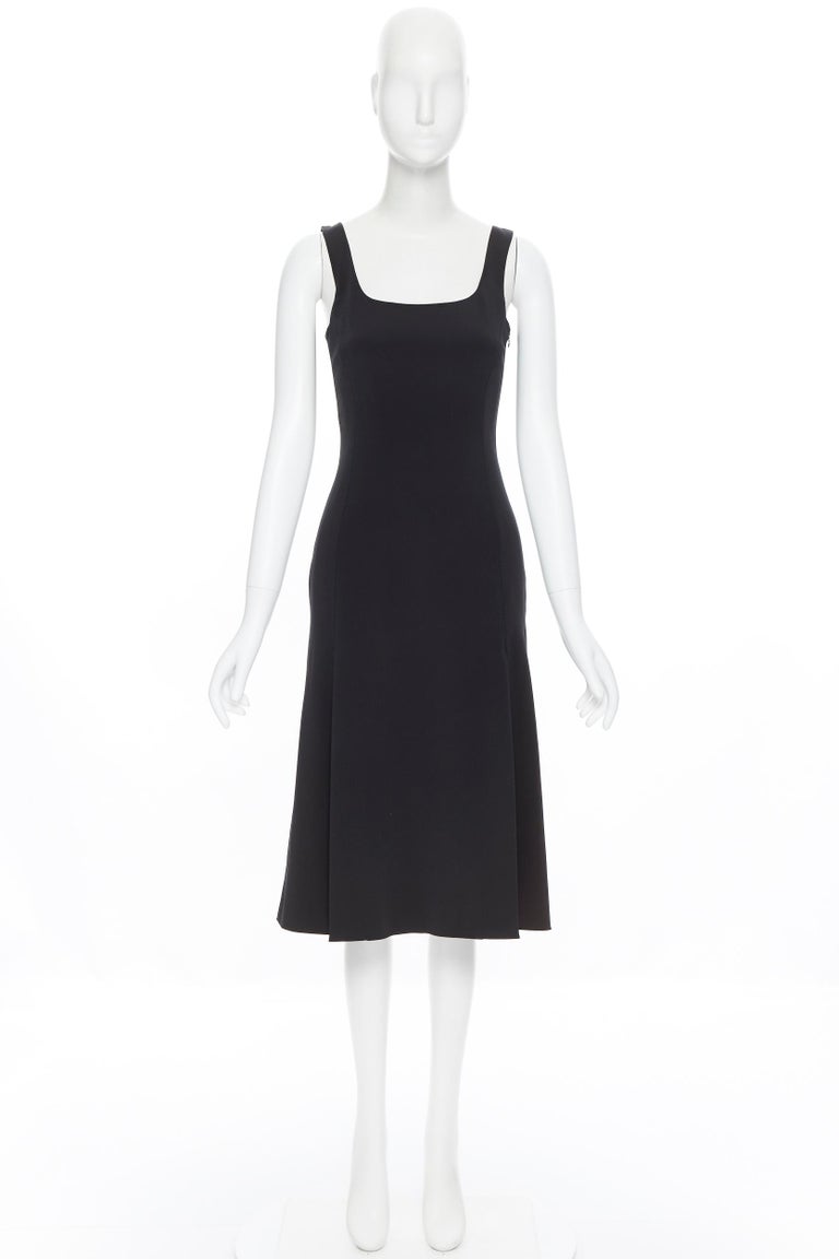 PRADA black whipstitch seam flapped hem midi cocktail dress IT38 XS For ...