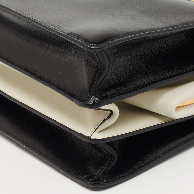 Prada Black/White Leather Turn Lock Satchel For Sale at 1stDibs