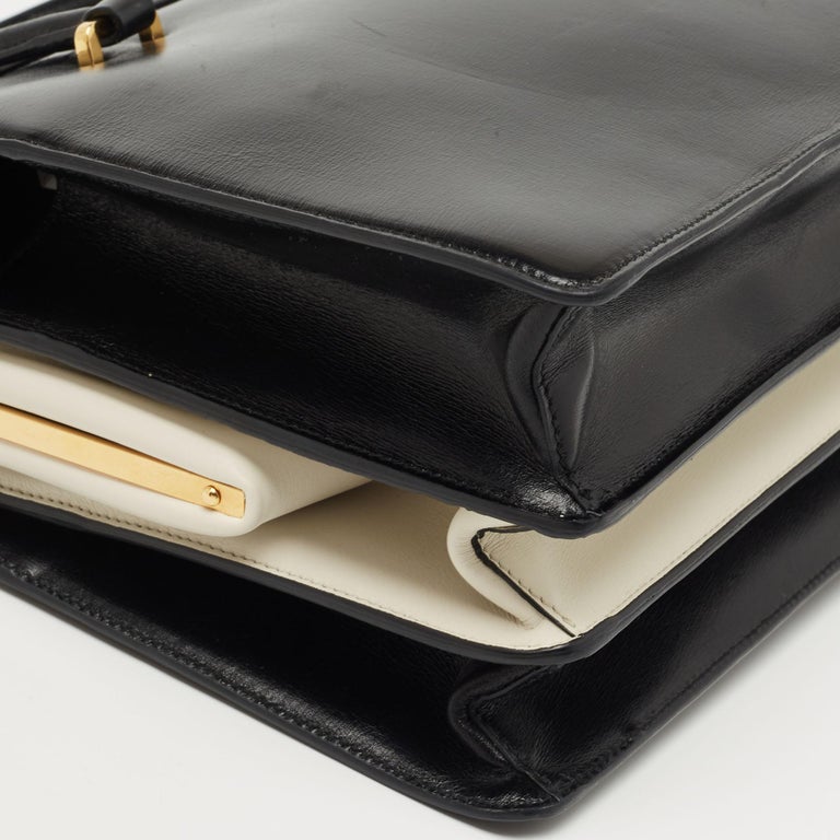 Prada Black/White Leather Turn Lock Satchel For Sale at 1stDibs