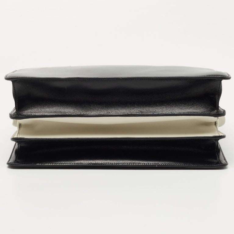 Prada Black/White Leather Turn Lock Satchel For Sale at 1stDibs