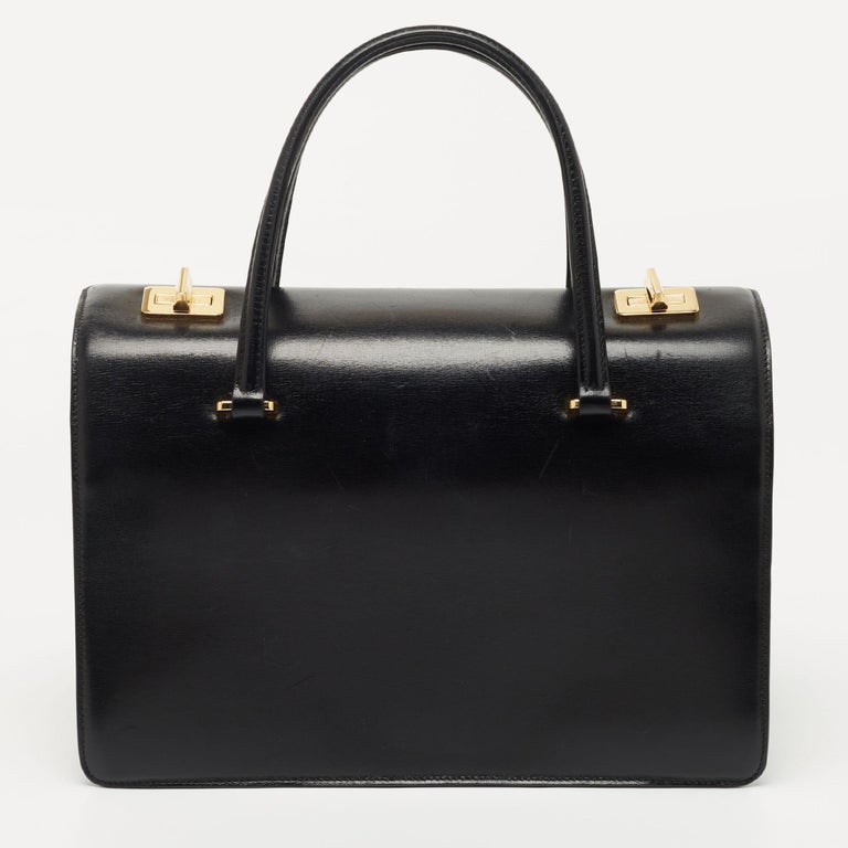 Prada Black/White Leather Turn Lock Satchel For Sale at 1stDibs