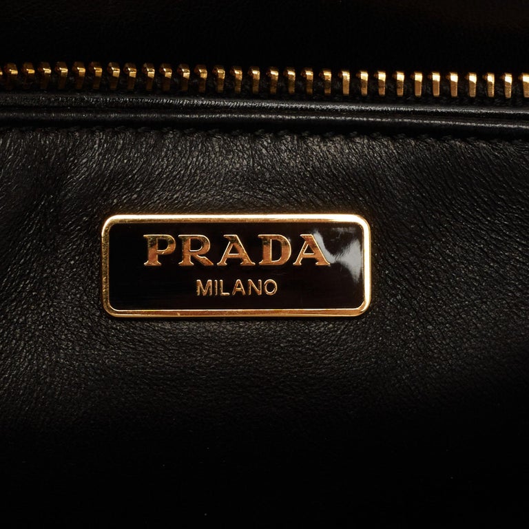 Prada Black/White Leather Turn Lock Satchel For Sale at 1stDibs