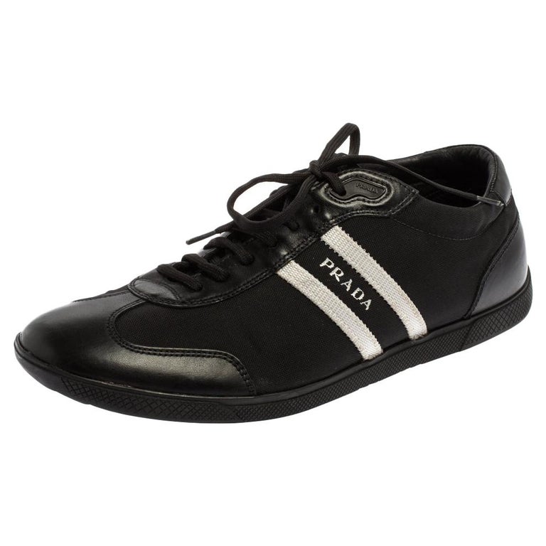 Prada Black/White Nylon And Leather Low Top Sneakers Size 42 at 1stDibs