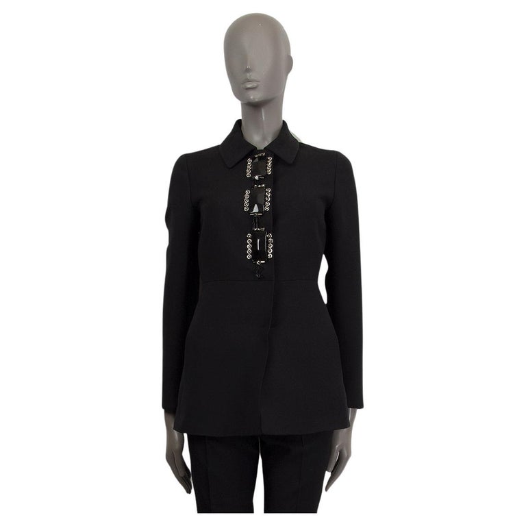 PRADA black wool and silk EMBELLISHED Jacket 38 XS For Sale at 1stDibs