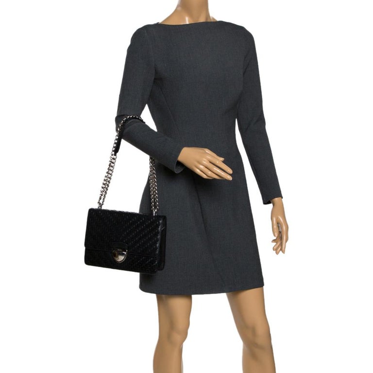 Prada Black Woven Leather Madras Chain Flap Bag at 1stDibs
