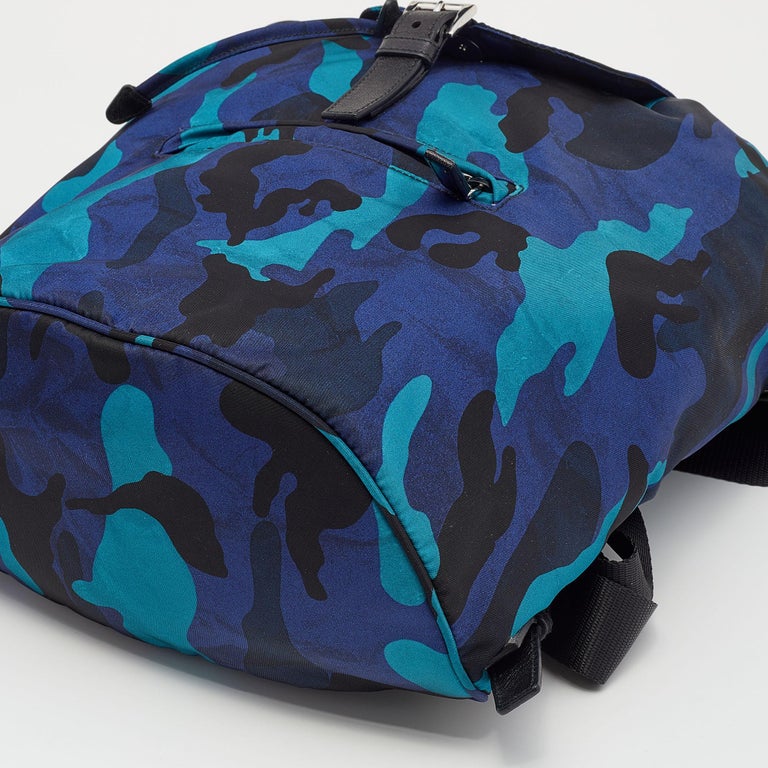 Prada Blue/Black Camouflage Printed Nylon And Leather Tessuto Backpack ...