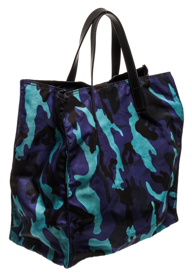 Prada Blue Camo Nylon Tote Bag For Sale at 1stDibs
