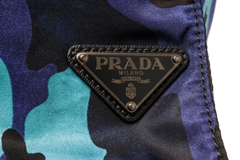 Prada Blue Camo Nylon Tote Bag For Sale at 1stDibs