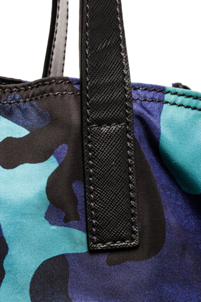 Prada Blue Camo Nylon Tote Bag For Sale at 1stDibs