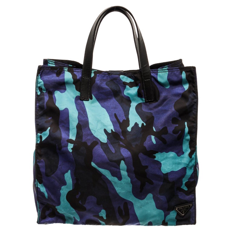 Prada Blue Camo Nylon Tote Bag For Sale at 1stDibs