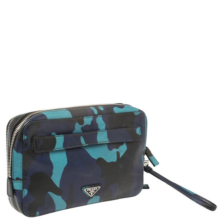 Prada Blue Camouflage Saffiano Lux Leather Travel Organizer at 1stDibs