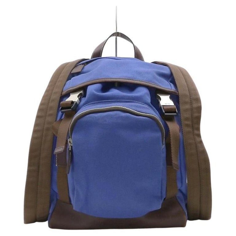 Prada Blue Canvas x Brown Leather Tessuto Backpack 863430 For Sale at ...
