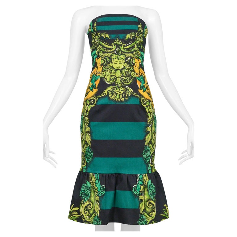 Prada Blue and Green Striped Dress With Cherub Print 2011 For Sale at ...