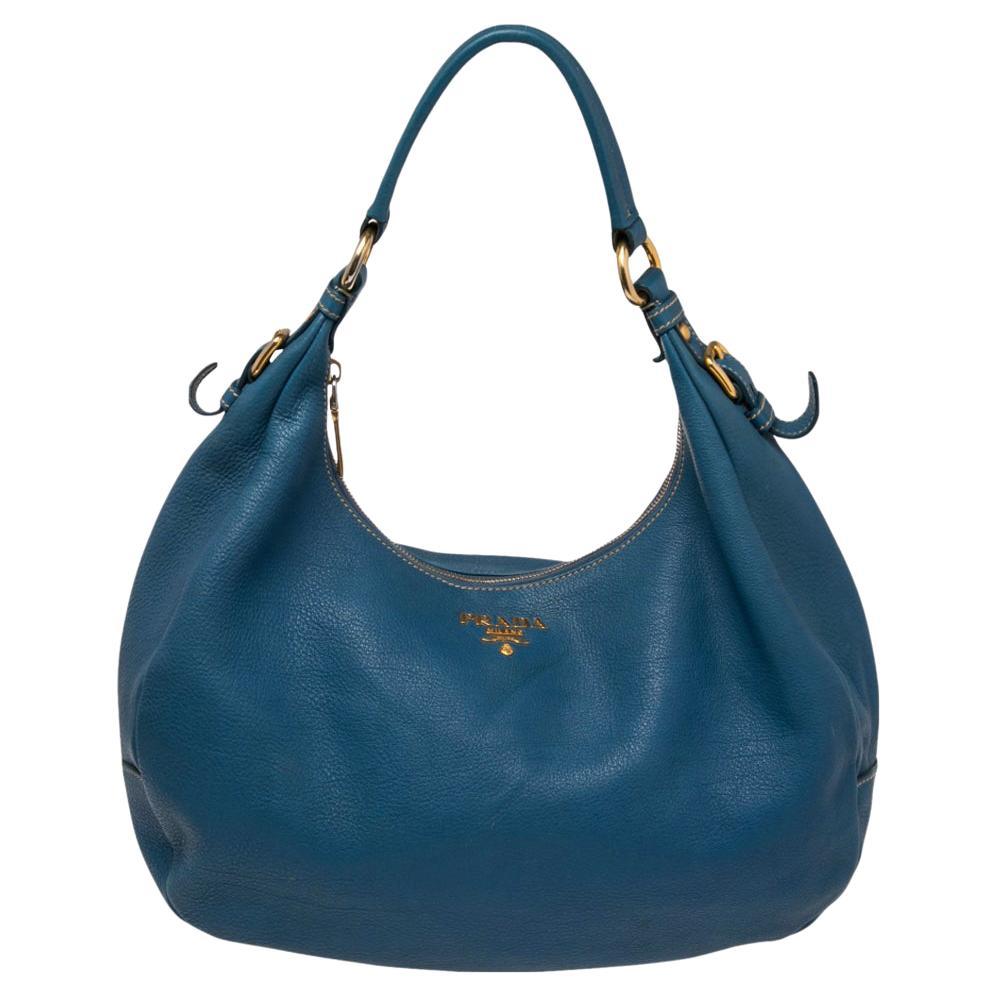 Prada Blue Leather Satchel Bag For Sale at 1stDibs