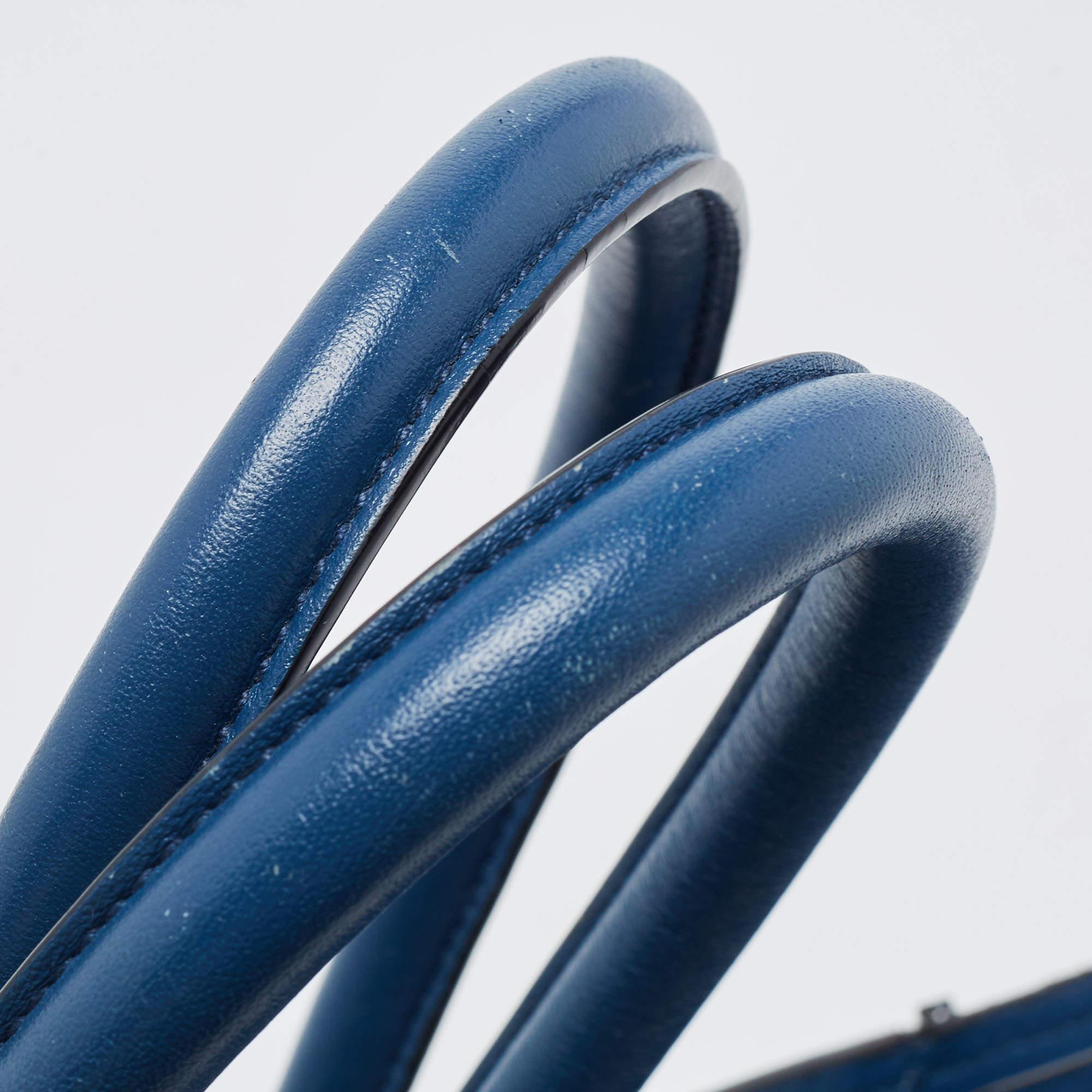 Prada Blue Leather Front Pocket Wing Tote For Sale at 1stDibs