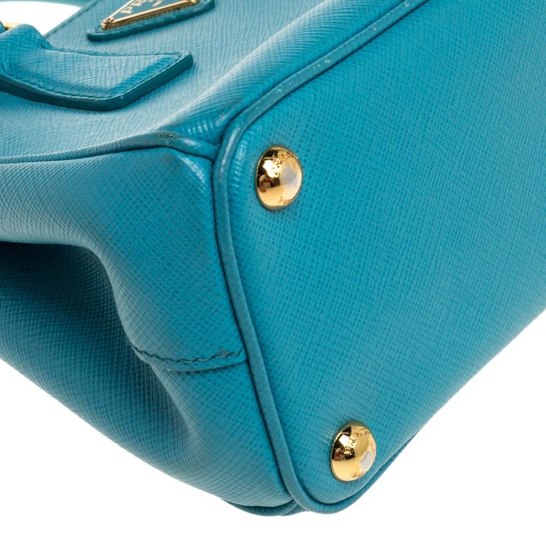 Prada Blue Leather Mini Double Zip Crossbody Bag at 1stDibs
