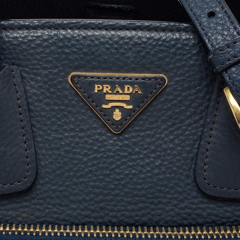 Prada Blue Leather Phenix Front Pocket Tote For Sale at 1stDibs