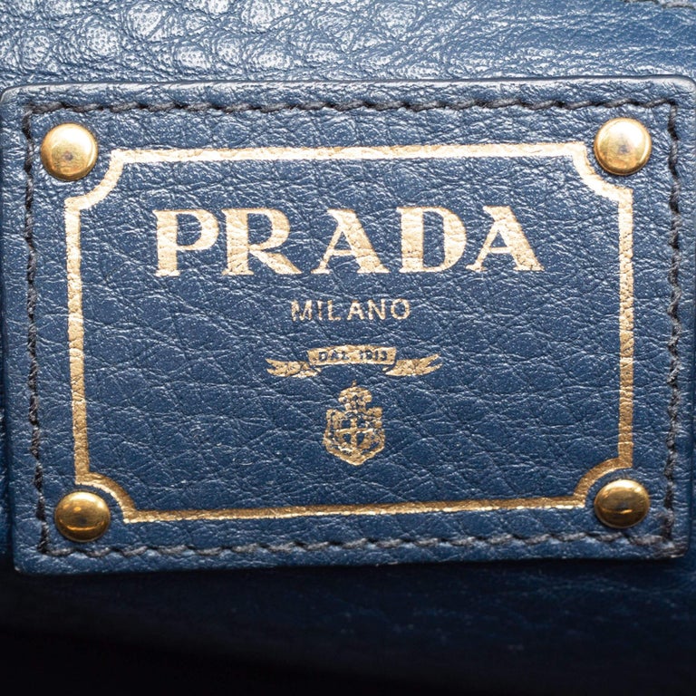 Prada Blue Leather Phenix Front Pocket Tote For Sale at 1stDibs