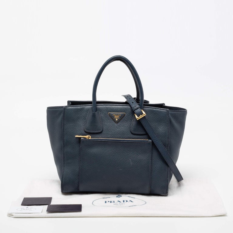 Prada Blue Leather Phenix Front Pocket Tote For Sale at 1stDibs