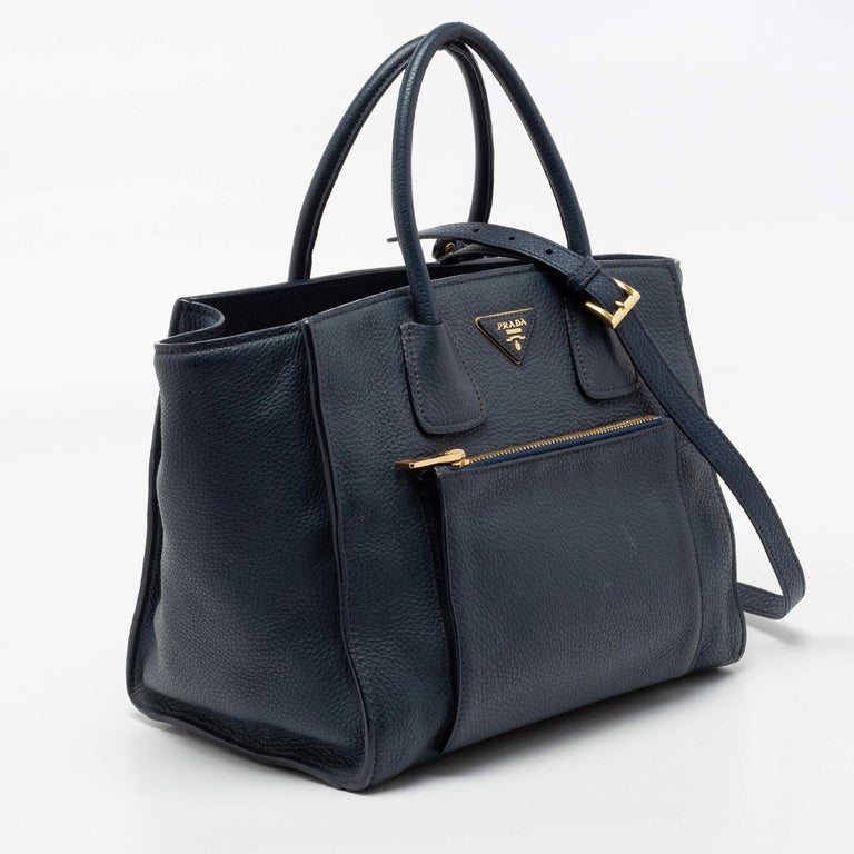 Prada Blue Leather Phenix Front Pocket Tote For Sale at 1stDibs