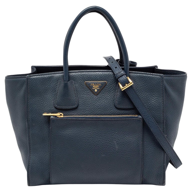 Prada Blue Leather Phenix Front Pocket Tote For Sale at 1stDibs