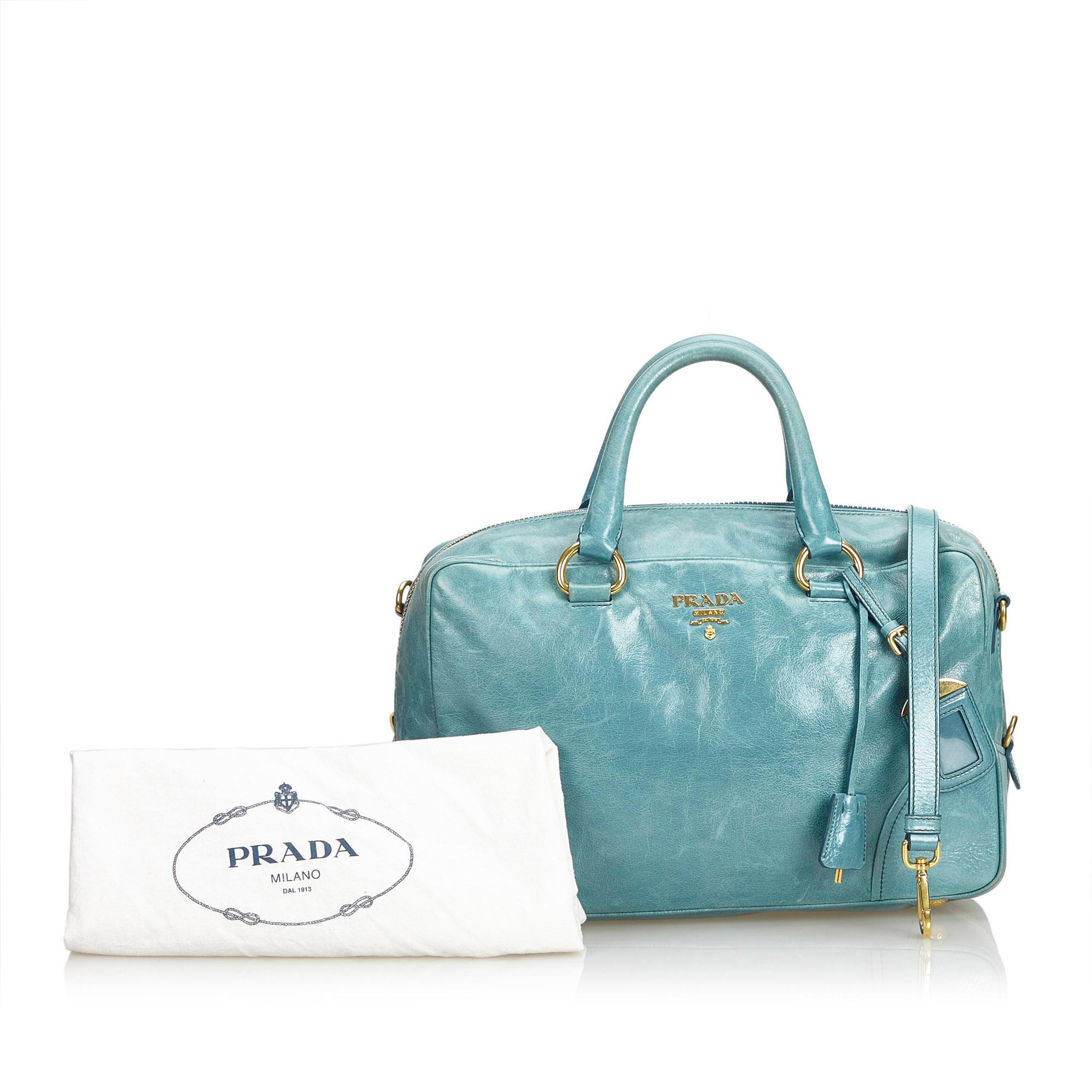 Prada Blue Leather Satchel Bag at 1stDibs