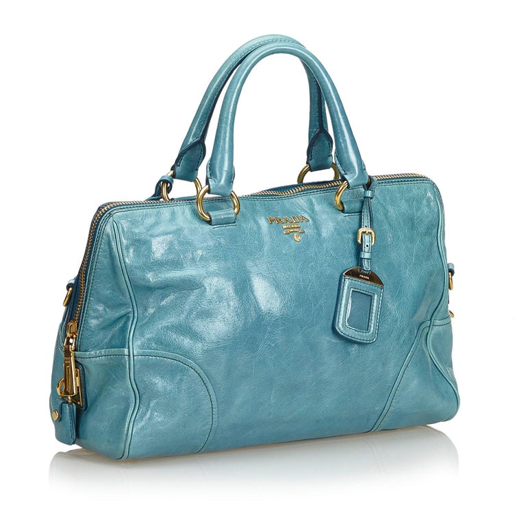 Prada Blue Leather Satchel Bag For Sale at 1stDibs