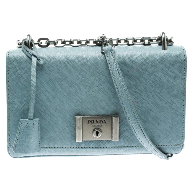 Prada Blue Leather Shoulder Bag For Sale at 1stDibs