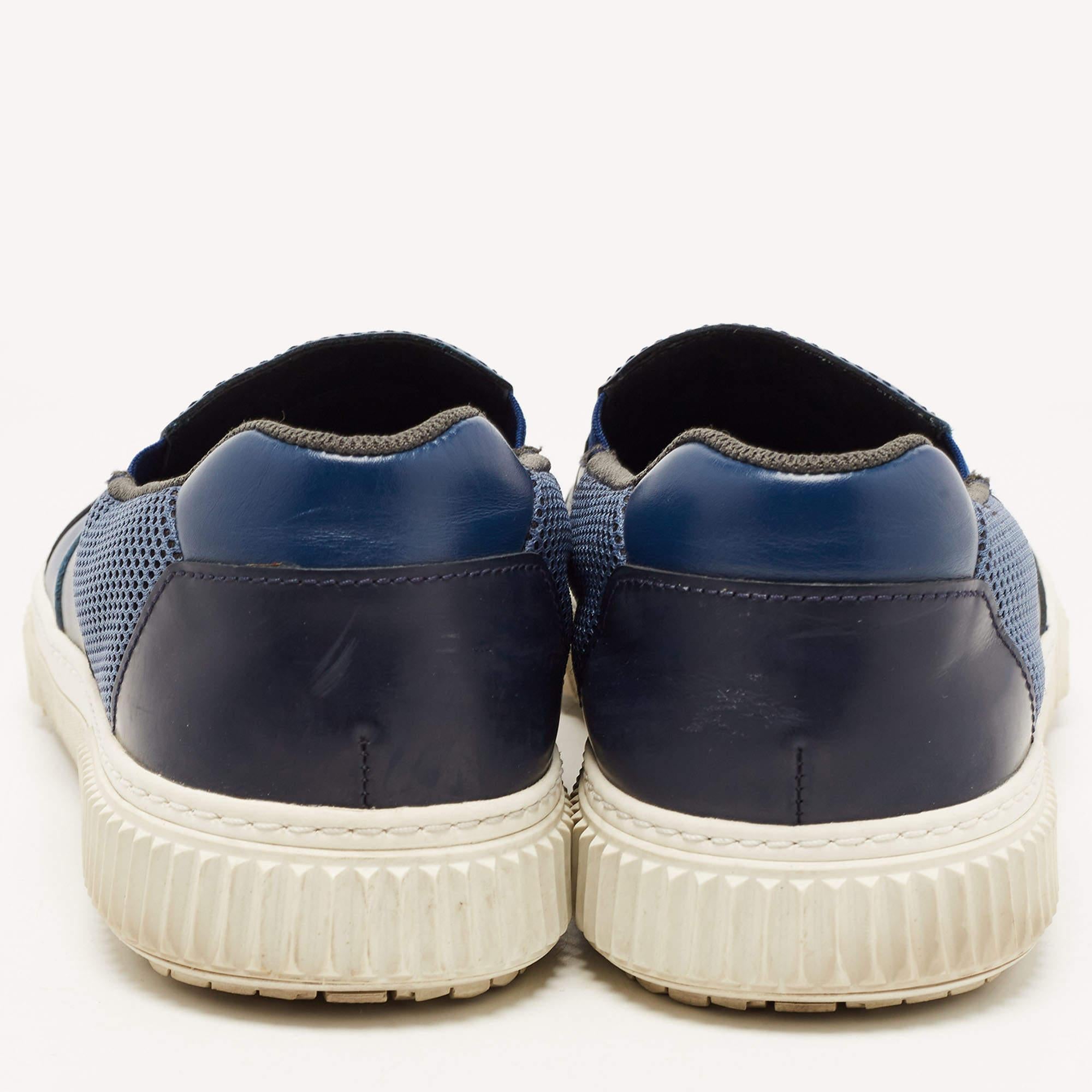 Prada Blue Leather Slip On Sneakers Size 44.5 For Sale at 1stDibs