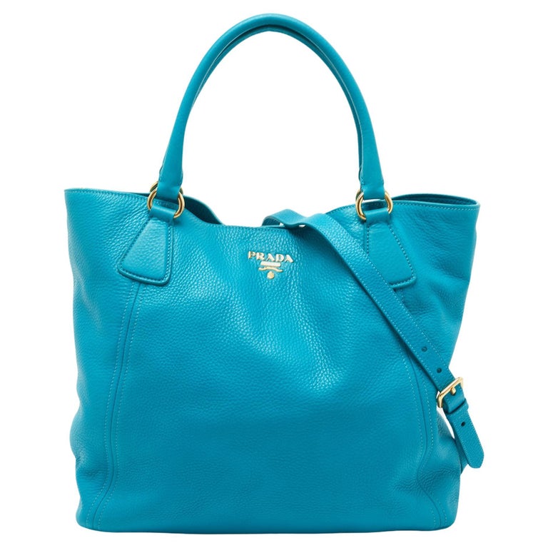 Prada Blue Leather Tote For Sale at 1stDibs