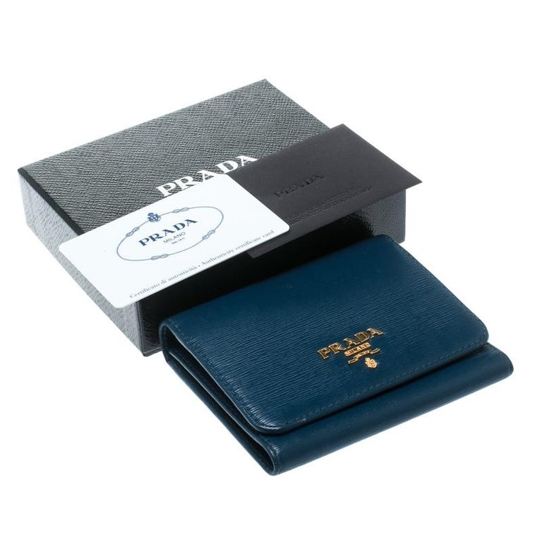 Prada Blue Leather Trifold Wallet For Sale at 1stDibs