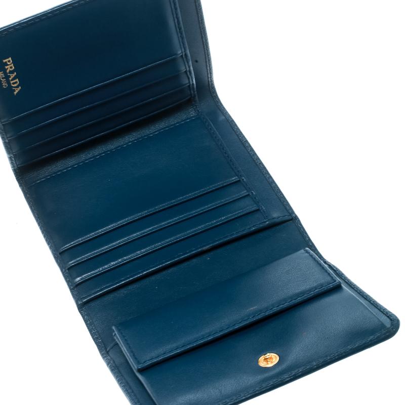 Prada Blue Leather Trifold Wallet For Sale at 1stDibs