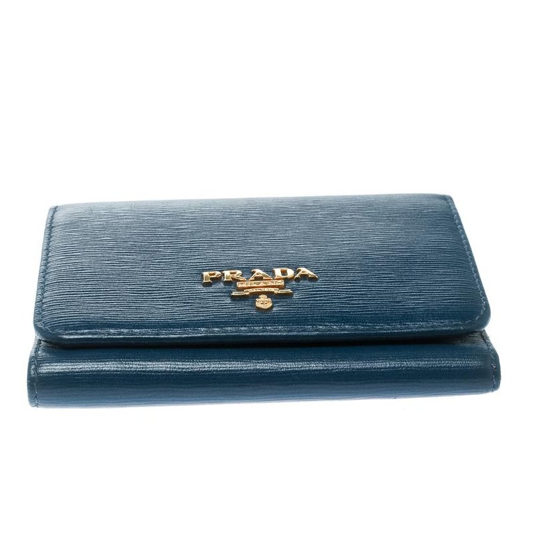 Prada Blue Leather Trifold Wallet For Sale at 1stDibs