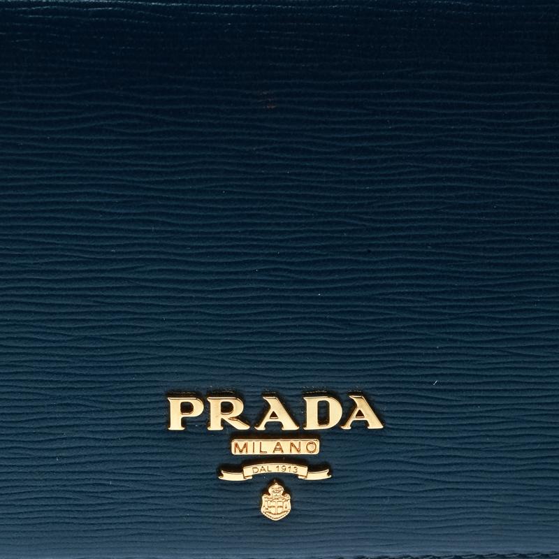 Prada Blue Leather Trifold Wallet For Sale at 1stDibs