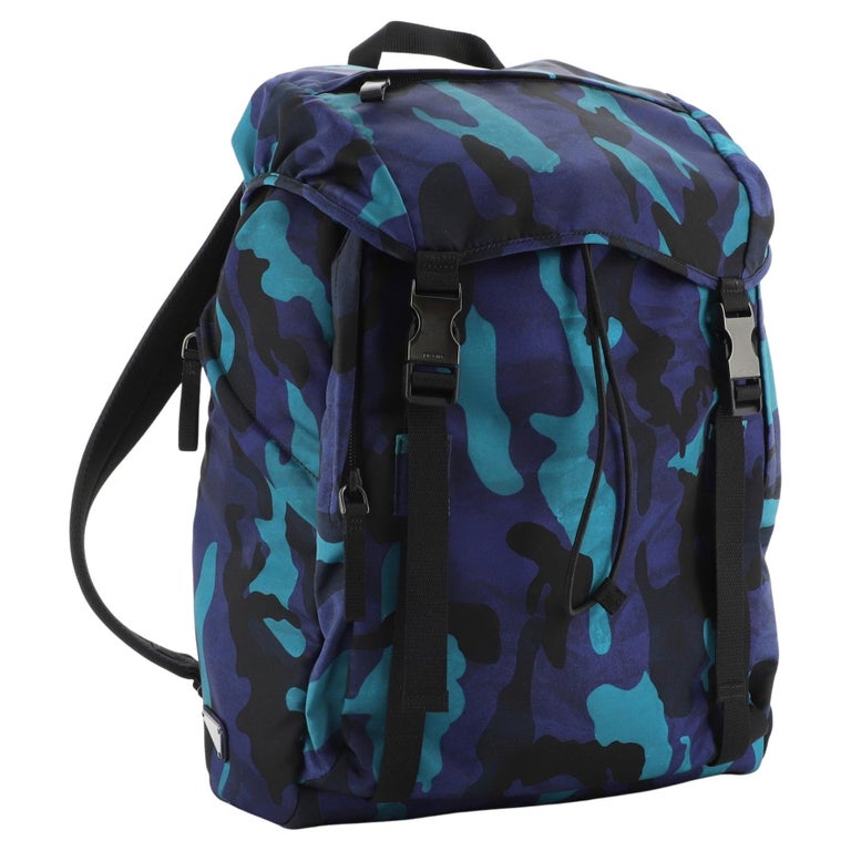 Prada Blue Printed Camo Tessuto Large Backpack at 1stDibs