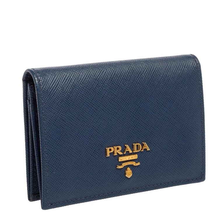 Prada Blue Saffiano Leather Bifold Card Case at 1stDibs