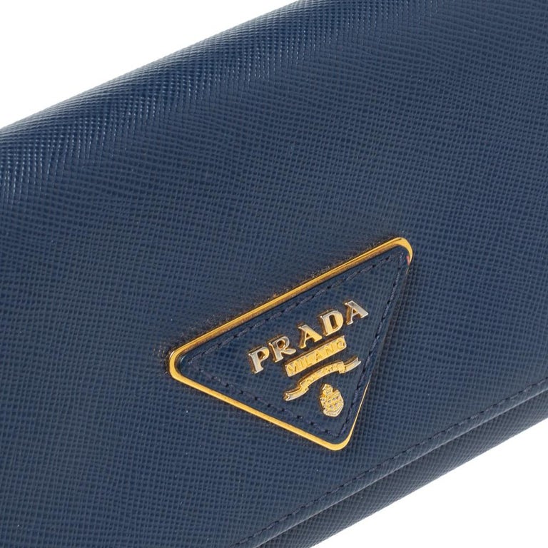 Prada Blue Saffiano Leather Continental Wallet at 1stDibs