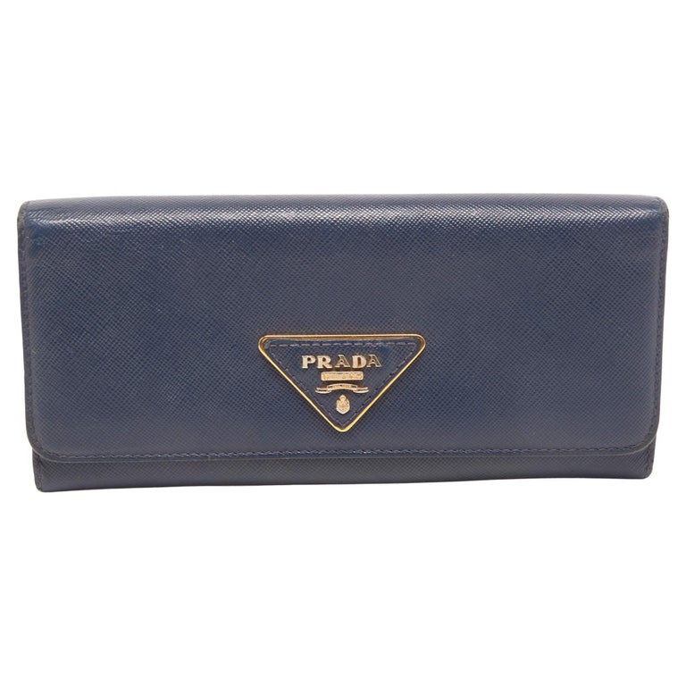 Prada Blue Saffiano Leather Continental Wallet For Sale at 1stDibs