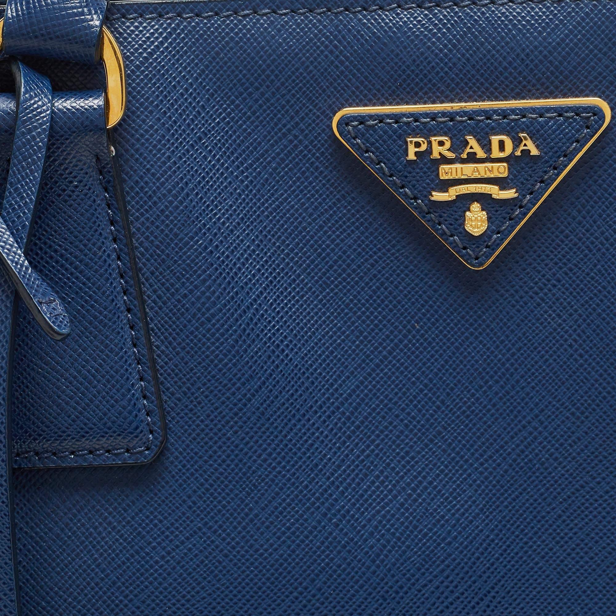 Prada Blue Saffiano Leather Large Gardener's Tote For Sale at 1stDibs