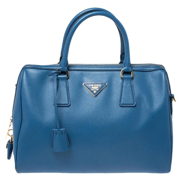 Prada Blue Saffiano Lux Leather Boston Bag For Sale at 1stDibs