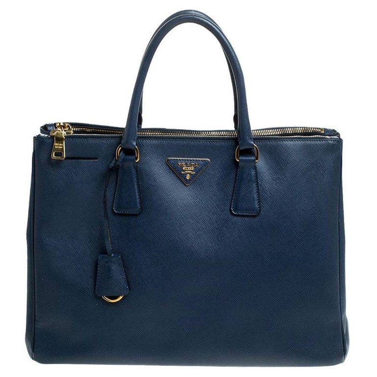 Prada Blue Saffiano Lux Leather Large Double Zip Tote For Sale at 1stDibs