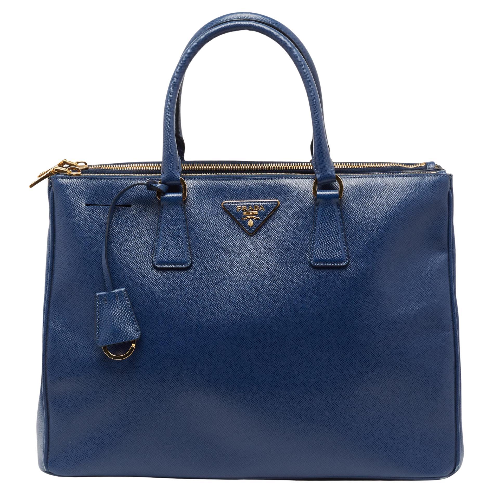 Prada Baby Blue Saffiano Lux Leather Small Galleria Double Zip Tote at ...