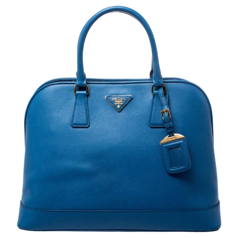 Prada Blue Saffiano Lux Leather Large Promenade Bag For Sale at 1stDibs