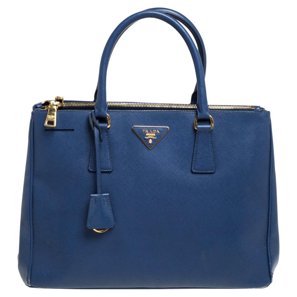 Prada Blue Bicolor Saffiano Lux Leather Medium Galleria Double Zip Tote ...