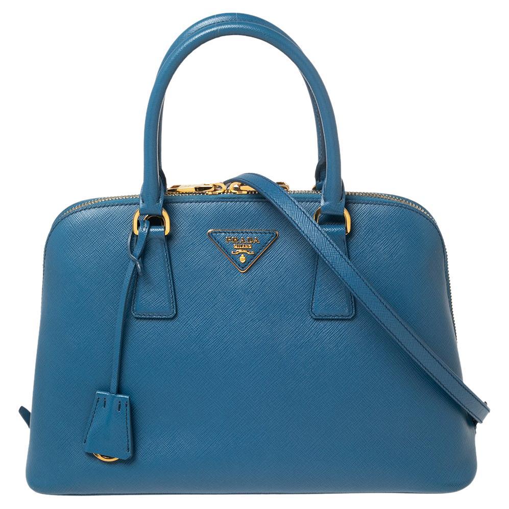 Prada Blue Two-Tone Saffiano Lux Leather Large Double Zip Tote at 1stDibs