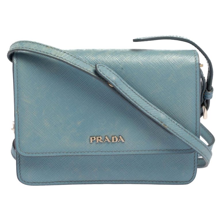 Prada Blue Saffiano Lux Leather Small Crossbody Bag at 1stDibs