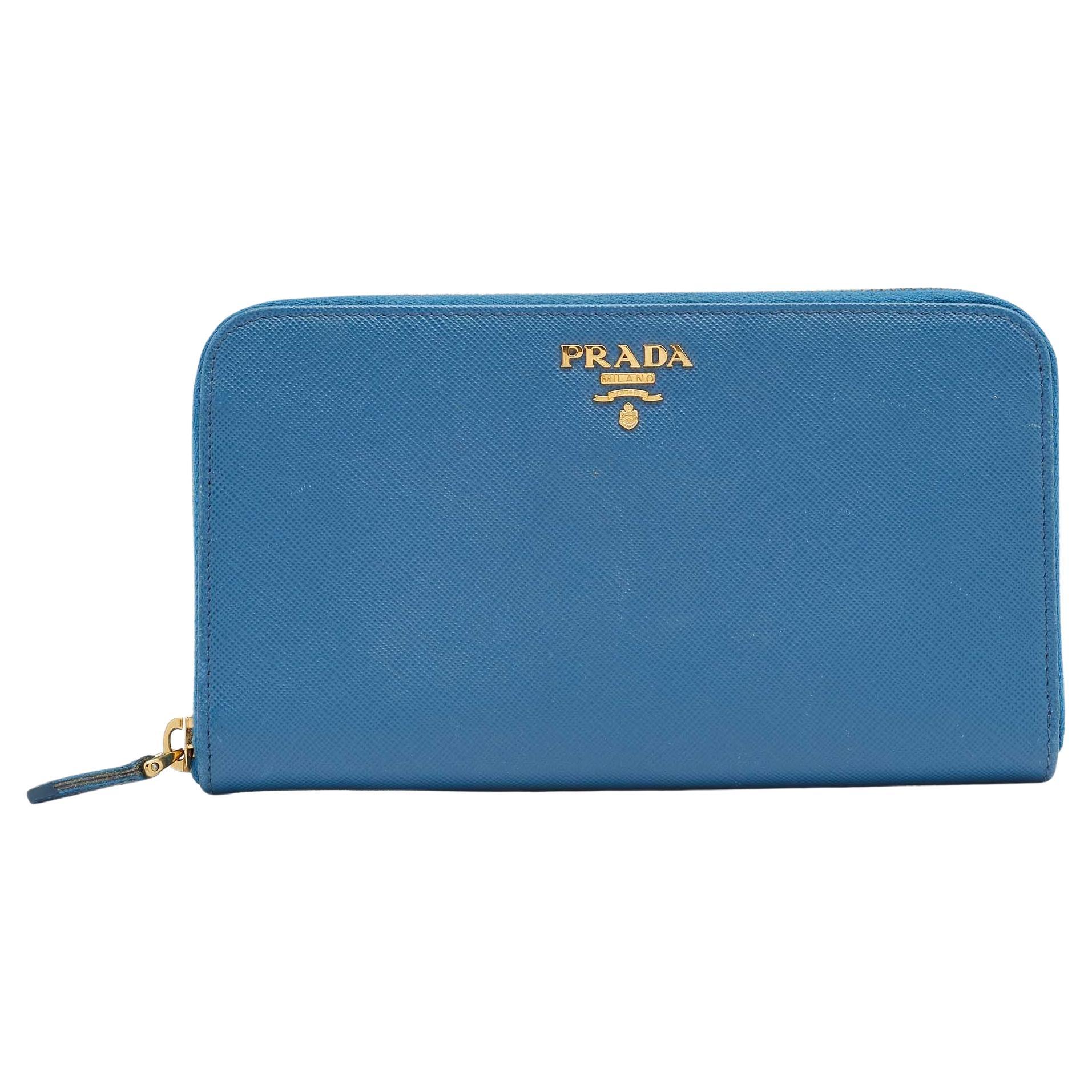 Prada Light Blue Saffiano Lux Leather Flap French Wallet at 1stDibs