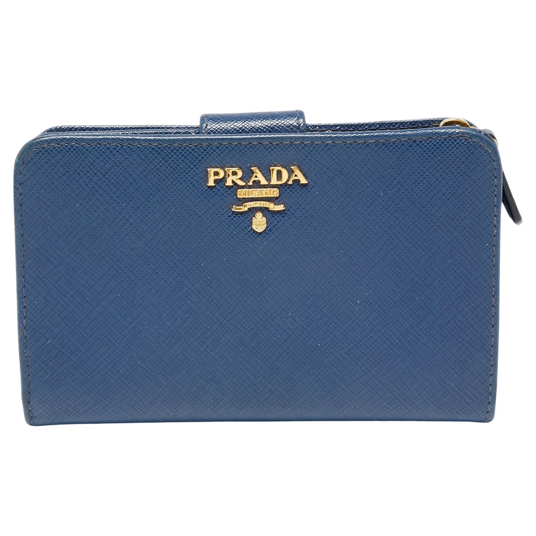 Prada Light Blue Saffiano Metal Leather Bifold Card Case at 1stDibs